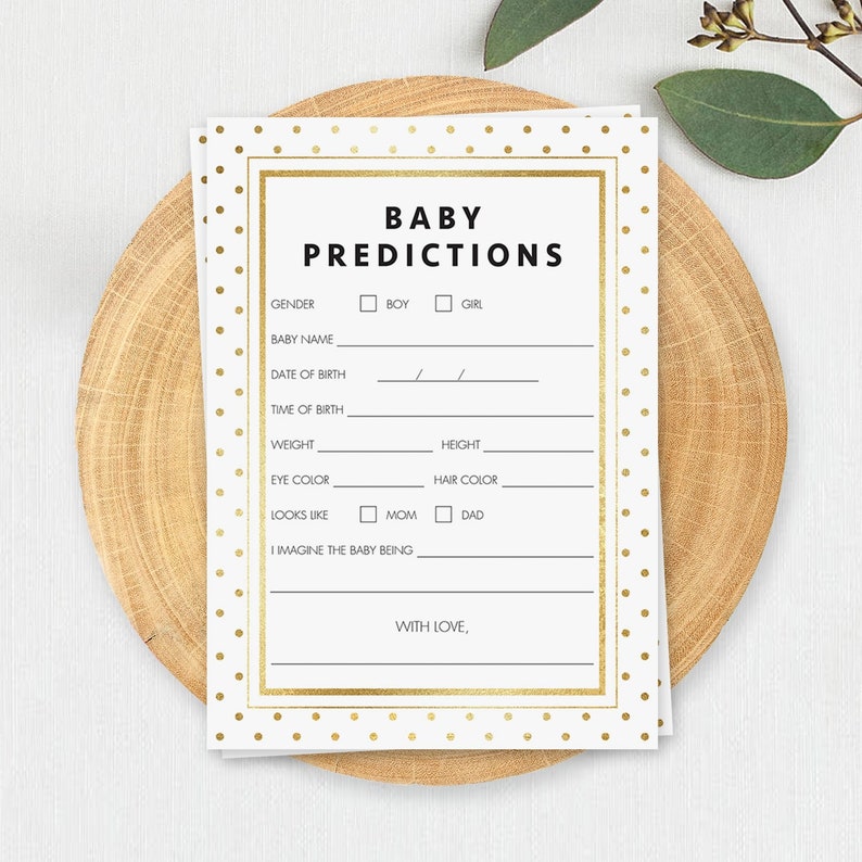 Baby Predictions Game Gold Baby Shower Games Template Baby - Etsy