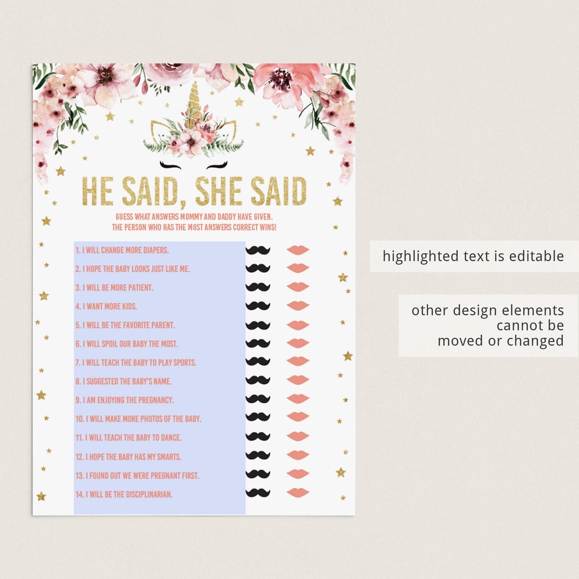 Floral Unicorn Baby Shower Games Pack Printable White Pink and | Etsy