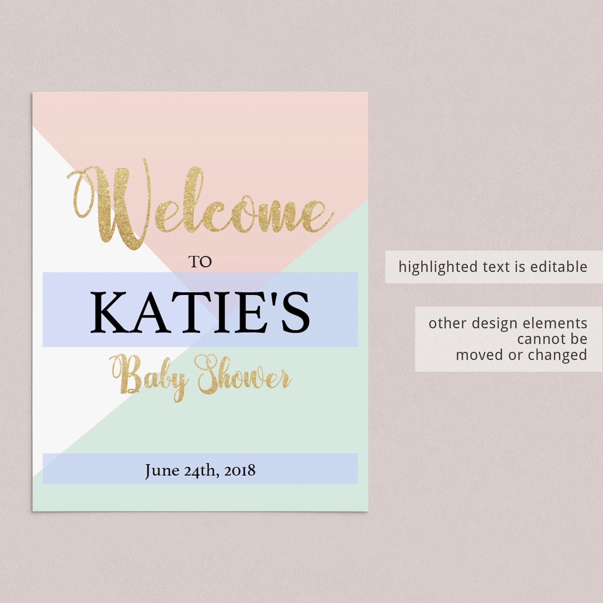 Pink and Mint Baby Shower Welcome Sign Printable Editable | Etsy