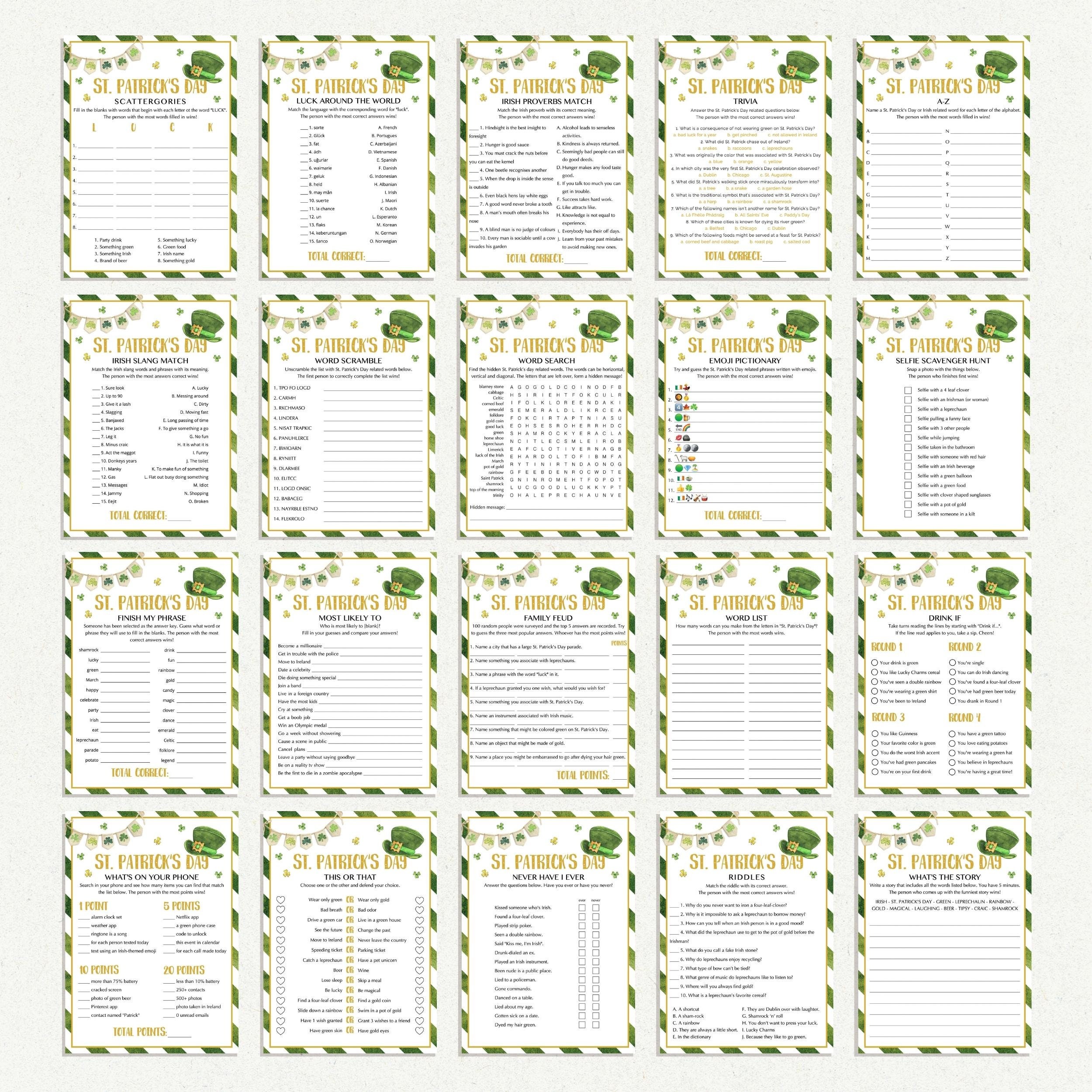 St Patricks Day Games Adults St Paddys Day Printable St Patrick Games ...