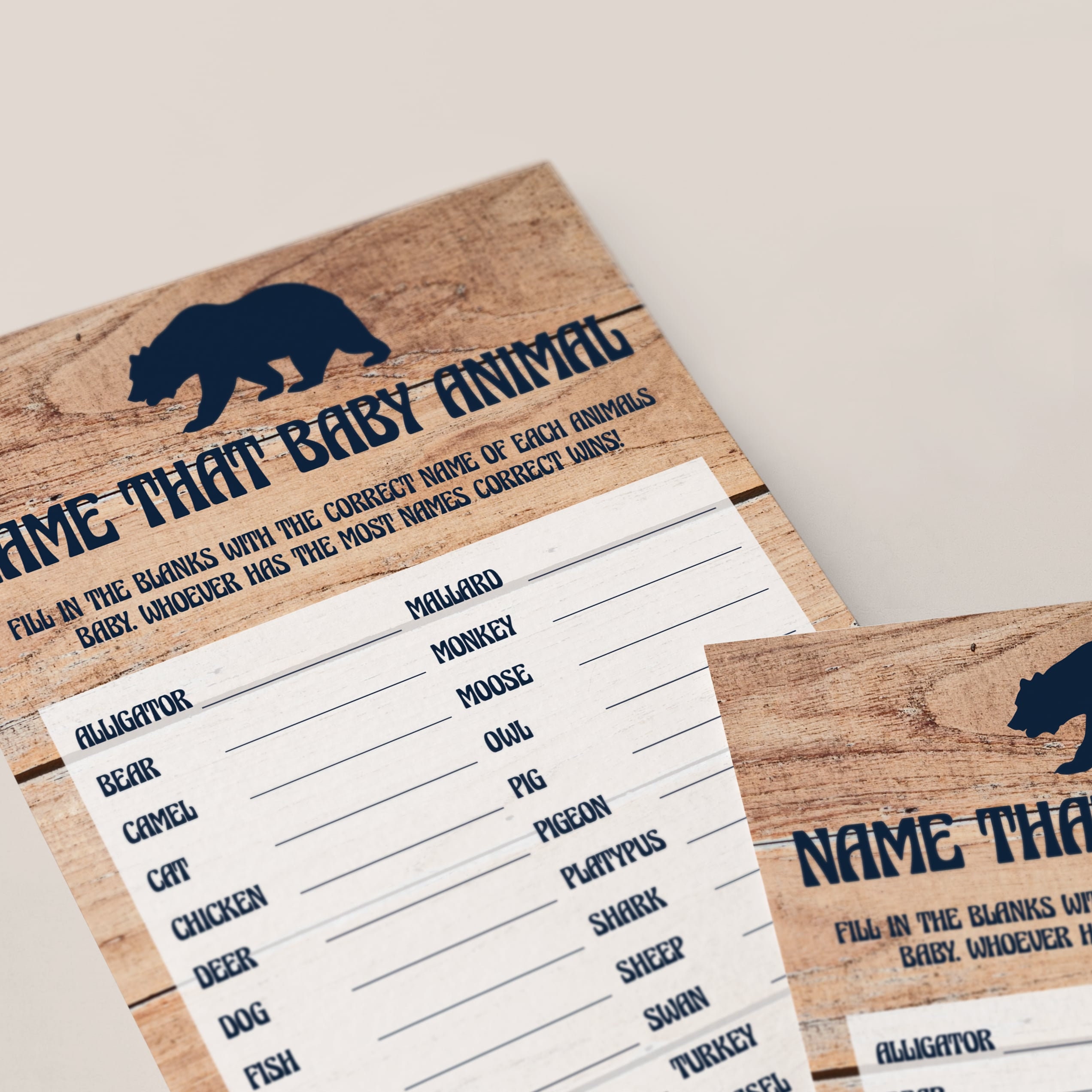 Name That Baby Animal Shower Game Rustic Baby Shower Games - Etsy