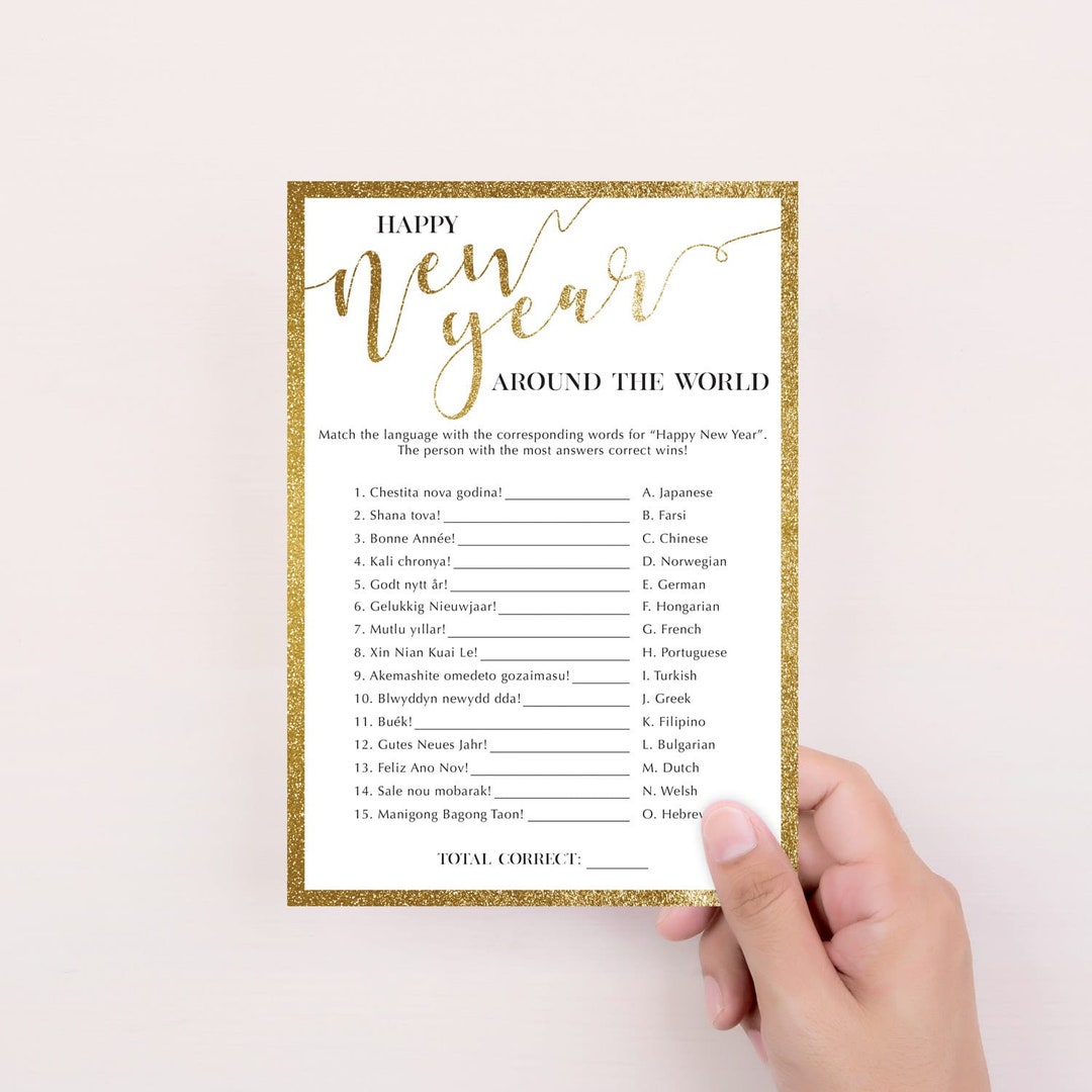 Happy New Year Around the World Game Printable Gold New Years Games ...