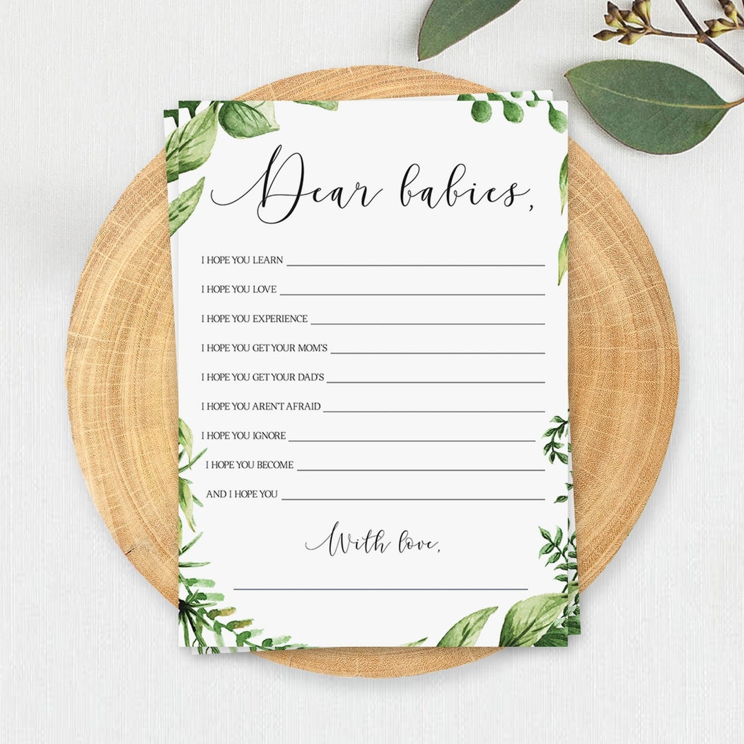 Dear Babies Wishes Card Printable Greenery Wishes for Baby Cards ...