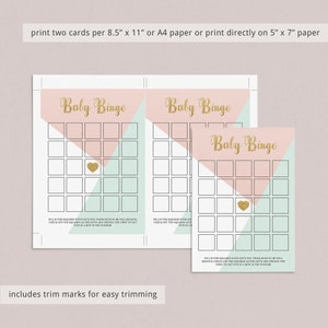 Pink and Mint Baby Bingo Cards Baby Shower Bingo Cards Baby Shower ...