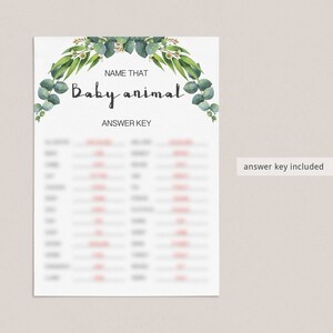 Name That Baby Animal Game for Baby Shower Greenery Baby Shower ...