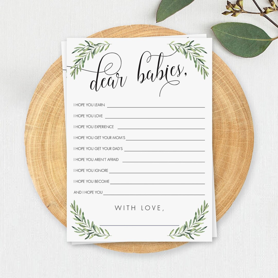 Dear Babies Card Twins Baby Shower Games Printable Gender Neutral Dear ...