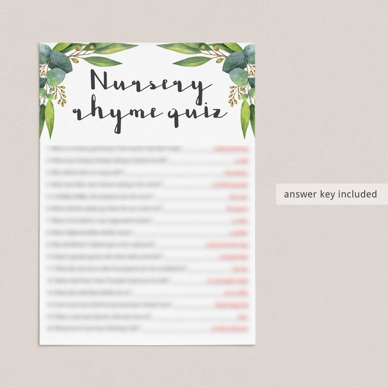 Baby Shower Nursery Rhyme Quiz Game Cards Printable Baby - Etsy