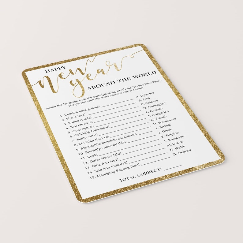 Happy New Year Around the World Game Printable Gold New Years | Etsy