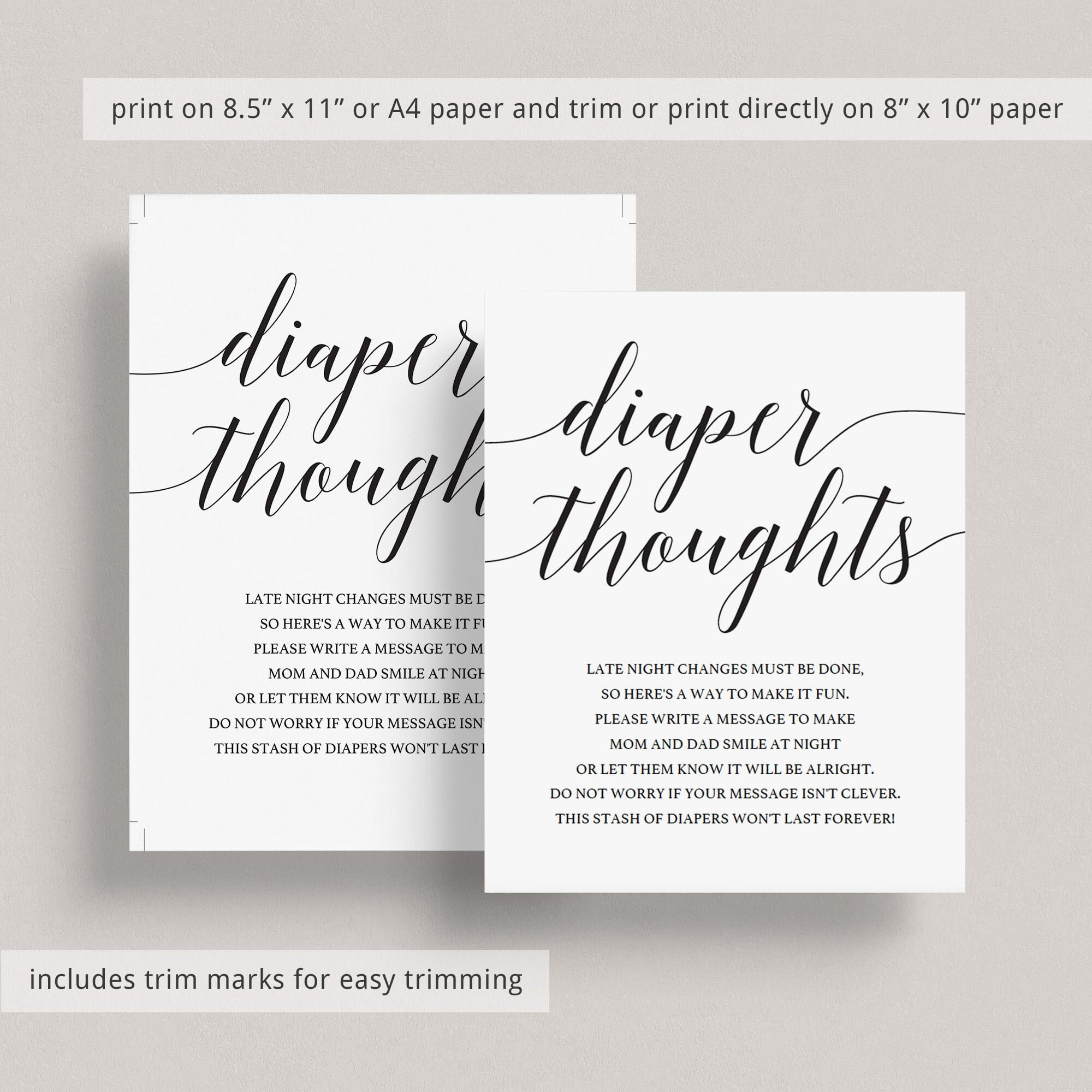 Calligraphy Baby Shower Late Night Diapers Printable Diaper Thoughts ...