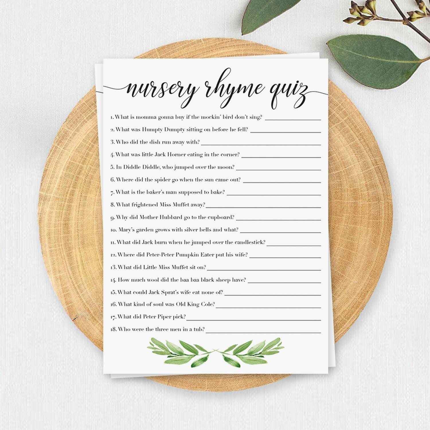 Nursery Rhyme Game Baby Shower Activities Nursery Rhyme Quiz Instant ...