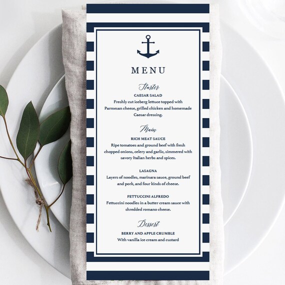 Nautical Menu Template Sailor Baby Shower Decorations Nautical - Etsy