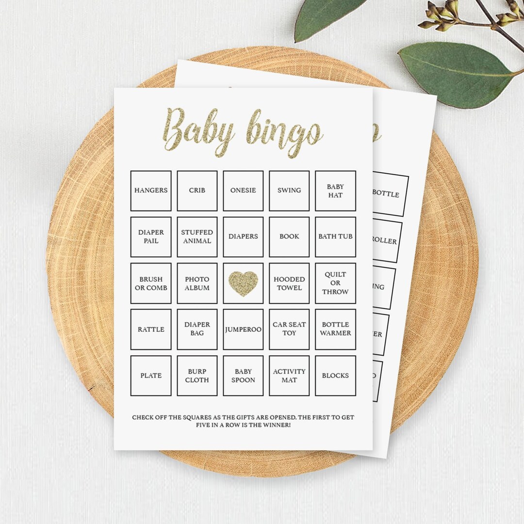 Baby Bingo Cards Gold Glitter Baby Shower Games Printable Baby Shower ...