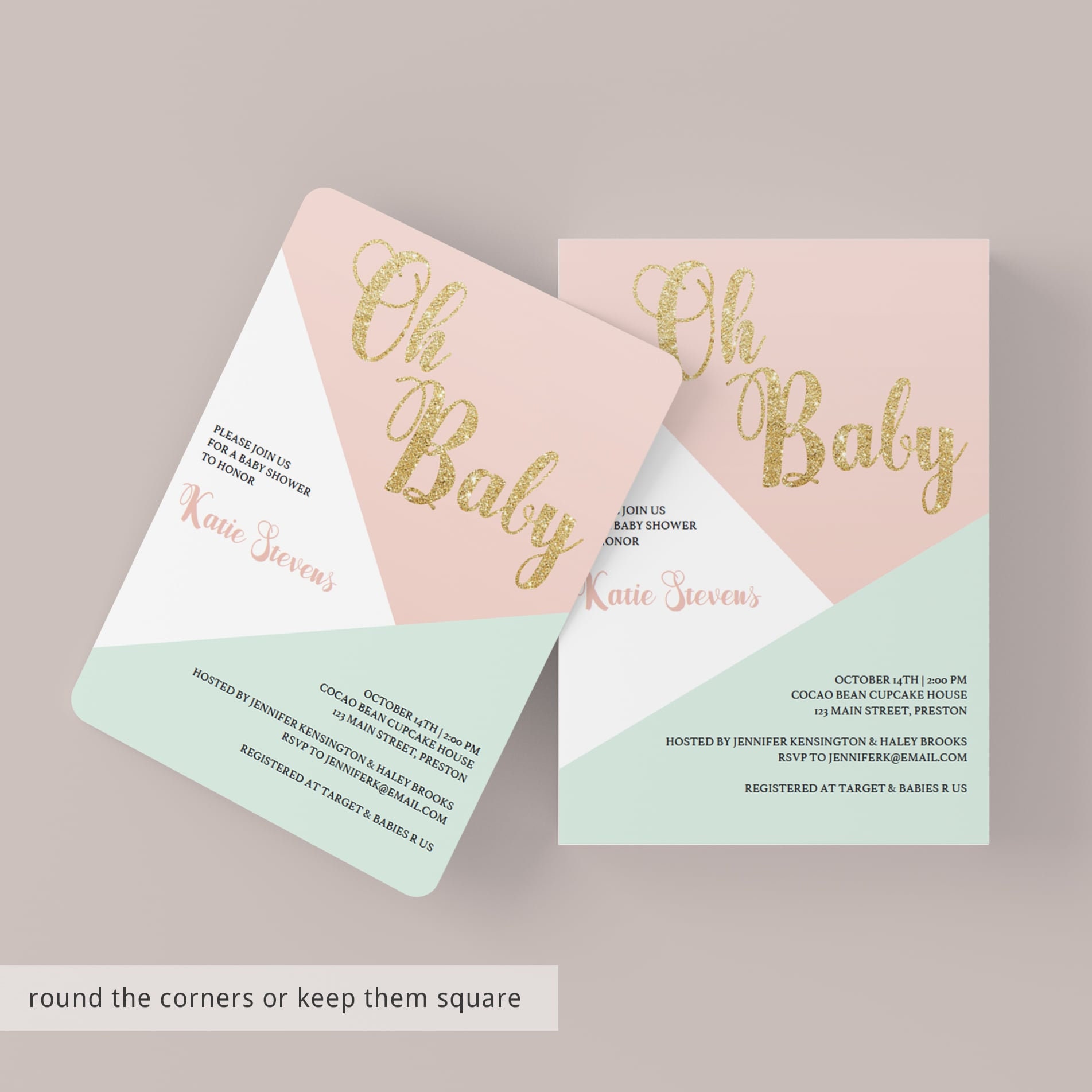 Oh Baby Invitation Girl Printable Mint and Coral Baby Shower | Etsy