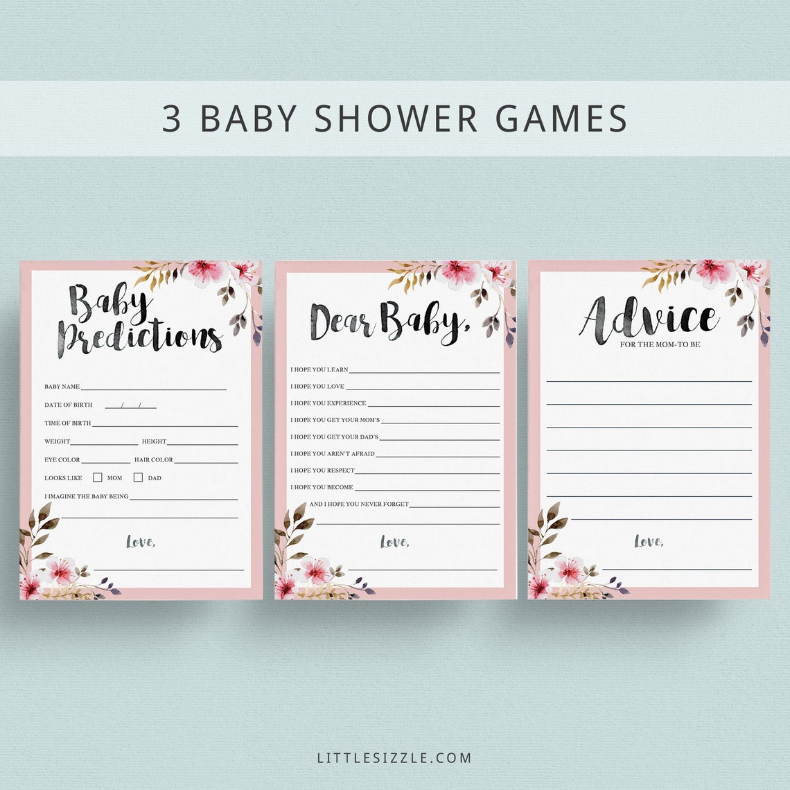Pink Flowers Baby Shower Games Pack Dear Baby Wishes for Baby | Etsy