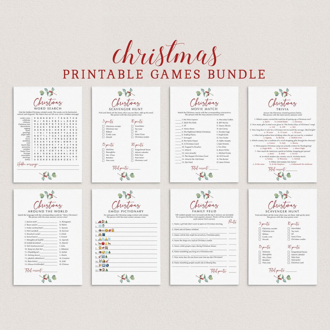 Christmas Games Bundle Printable Holiday Party Games Family Christmas ...