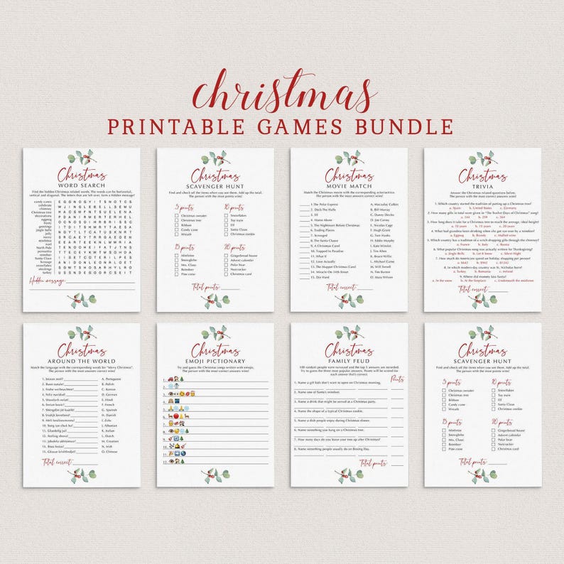 Christmas Games Bundle Printable Holiday Party Games Family Christmas ...