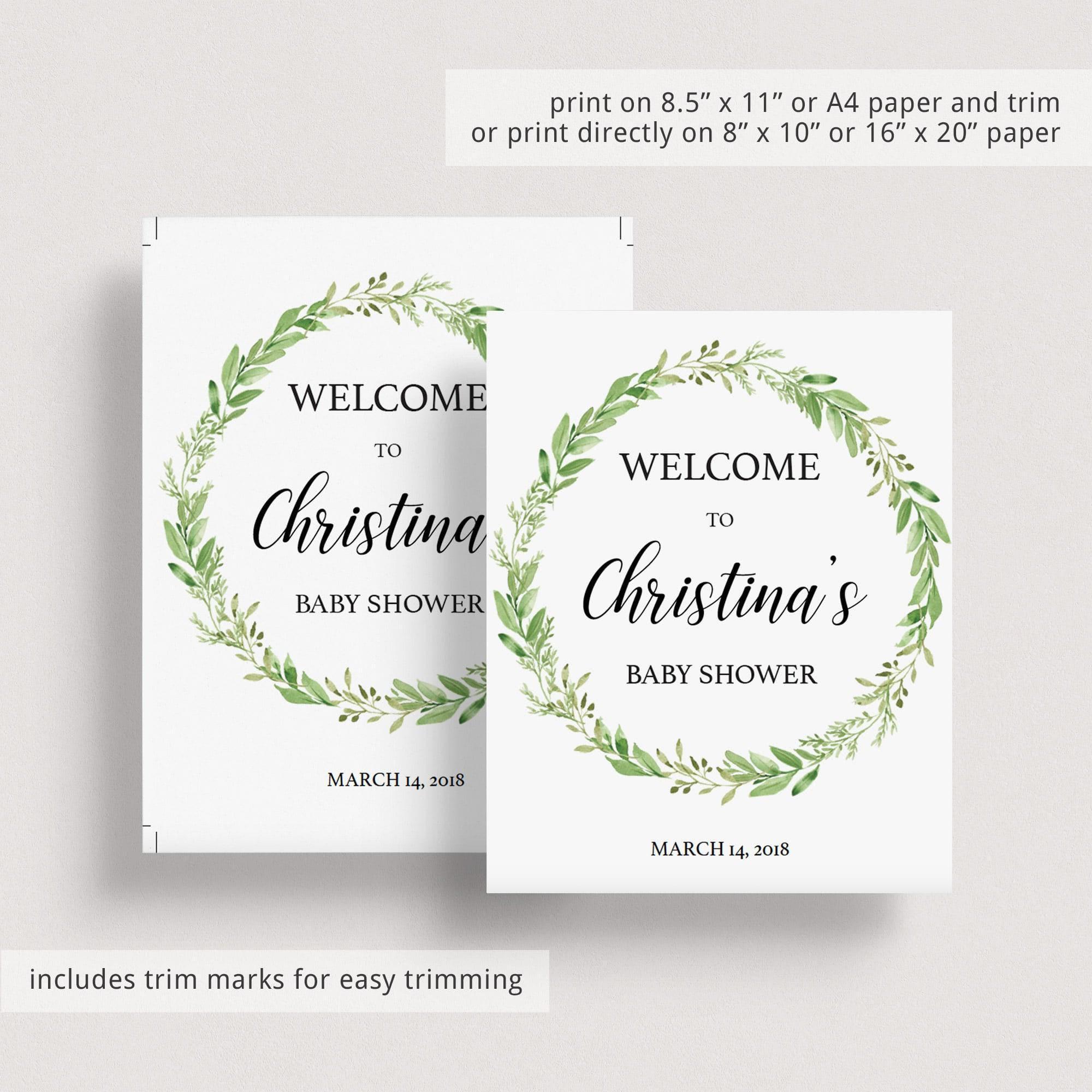 Greenery Baby Shower Sign Bundle Printable Favors Sign Green Wreath ...