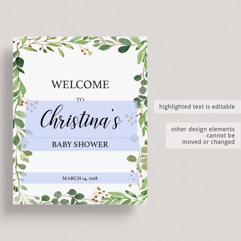 Green Baby Shower Welcome Sign Instant Download, Greenery Welcome Sign ...