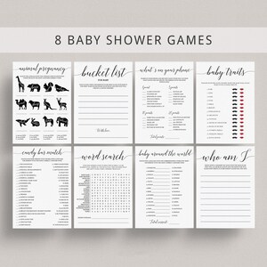 Black and White Baby Shower Games Bundle Kraft Paper Baby Shower Bucket ...