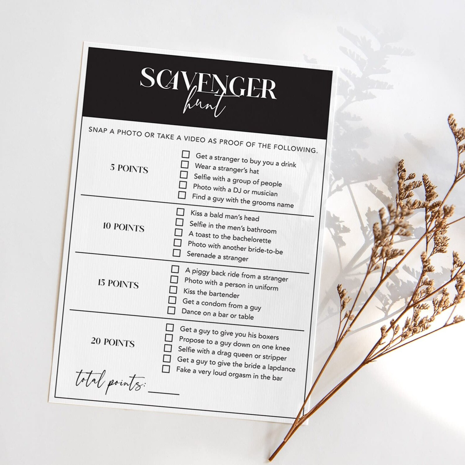 Bachelorette Scavenger Hunt Template Minimalist Bachelorette Party ...