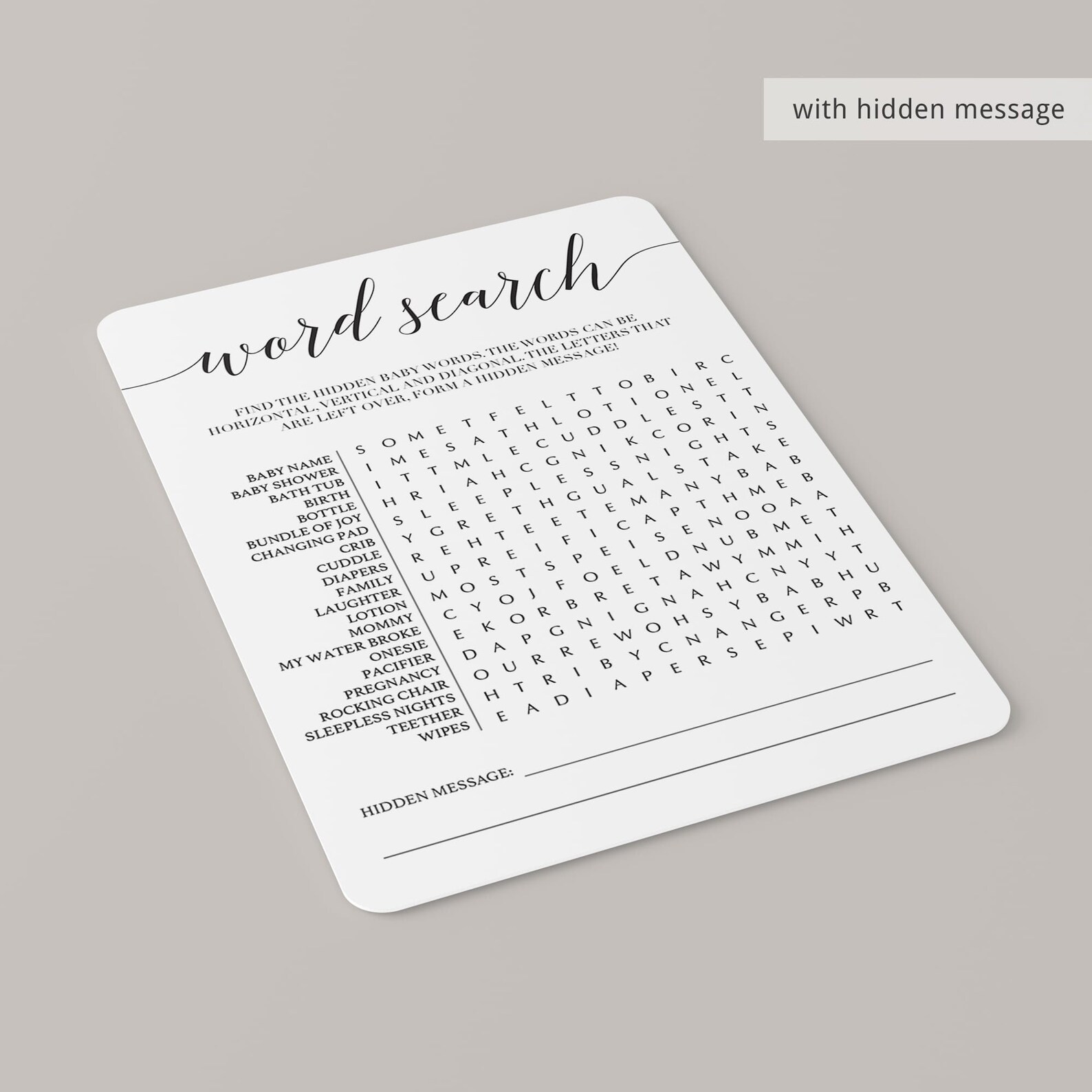 Baby Word Search Game Calligraphy Baby Shower Word Search - Etsy