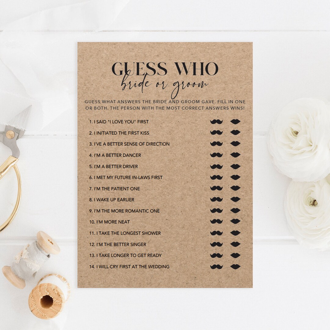 Bride or Groom Trivia Rustic Bridal Shower He Said She Said Game Bride ...