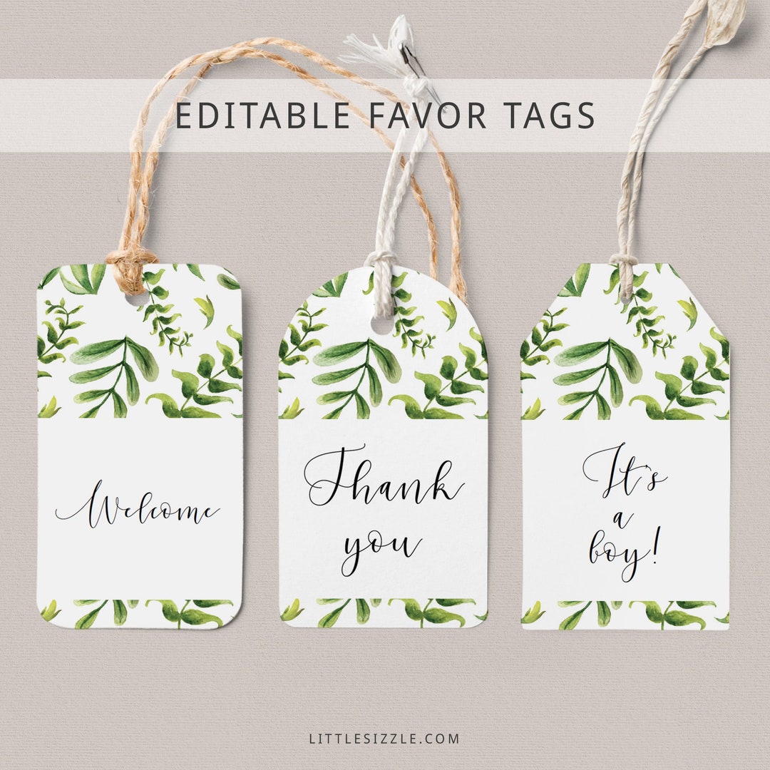 Editable Favor Tag Template Green Leaf Baby Shower Thank You Tags ...