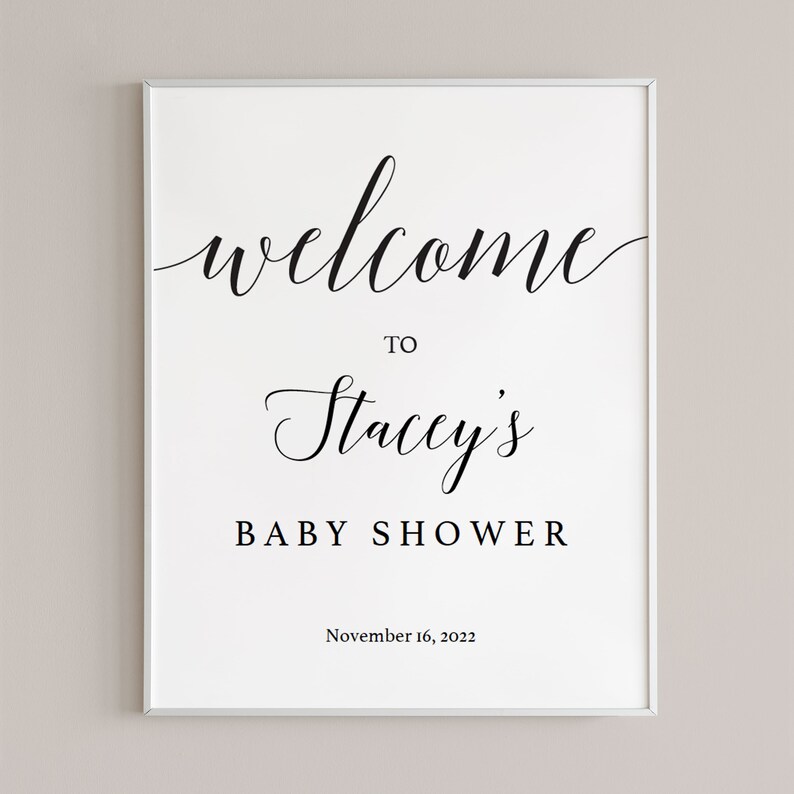Calligraphy Welcome Sign Baby Shower Signs Printable Black and White ...