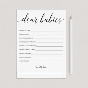 Dear Babies Cards Printable Twin Baby Shower Cards Wishes for | Etsy