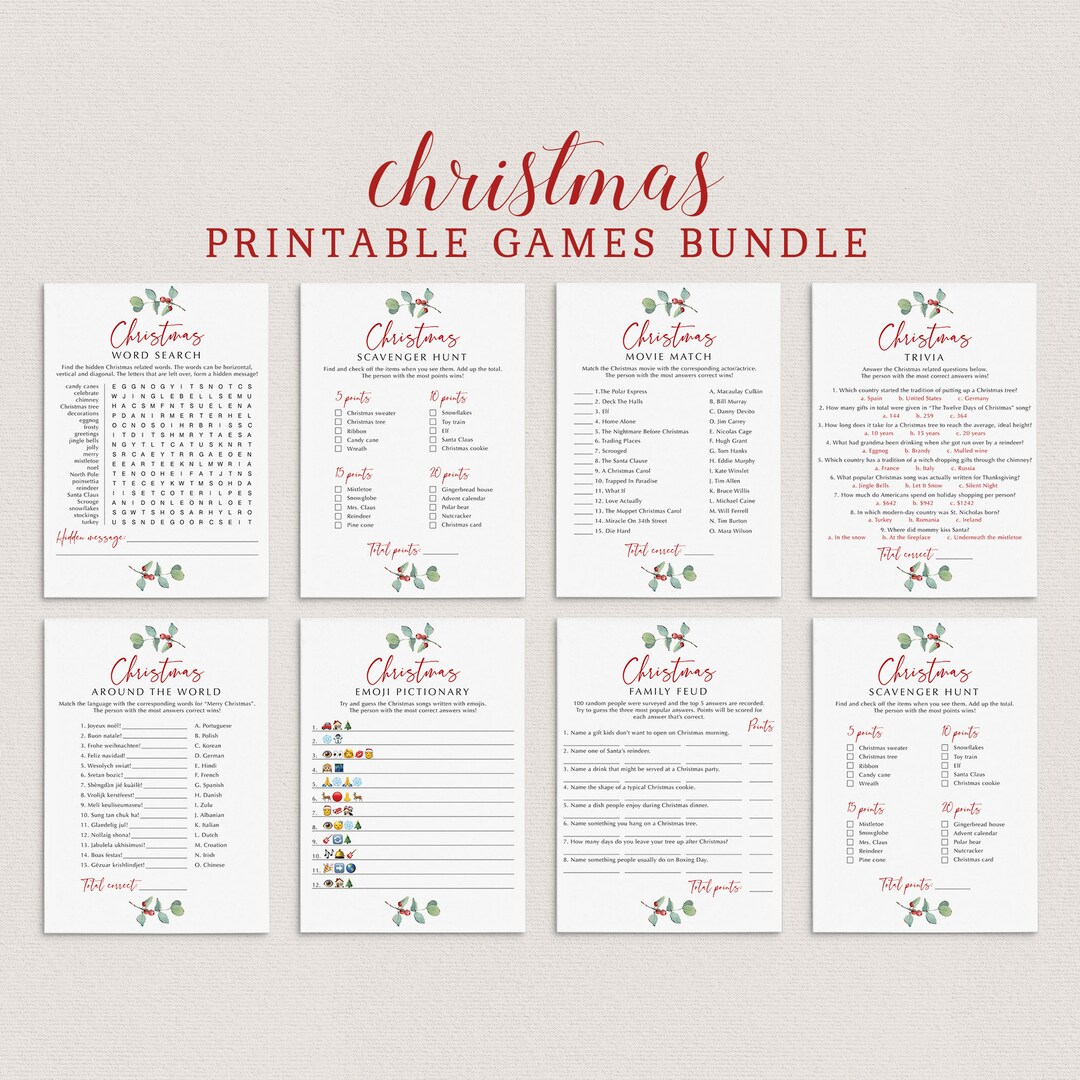 Christmas Games Bundle Printable Holiday Party Games Family Christmas ...
