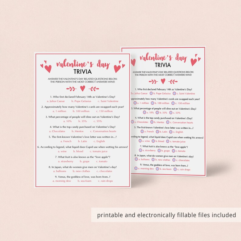 Zoom Valentines Day Game Printable and Fillable Valentines Day Trivia ...