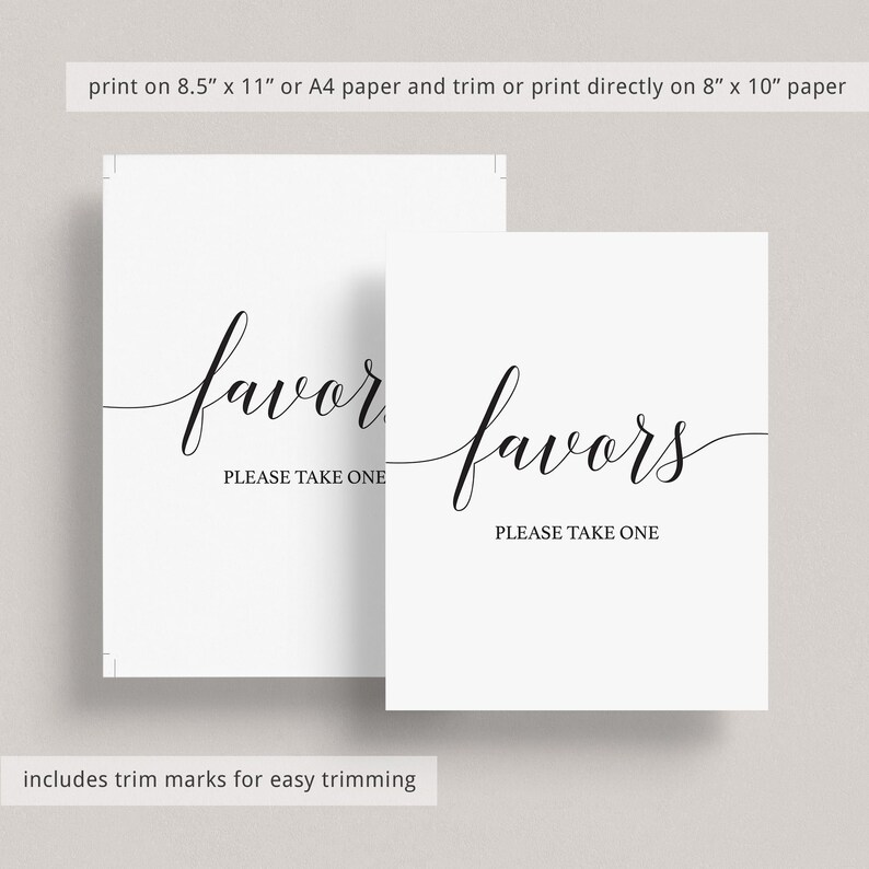 Favors Sign Printable Wedding Favors Printable Bridal Shower | Etsy