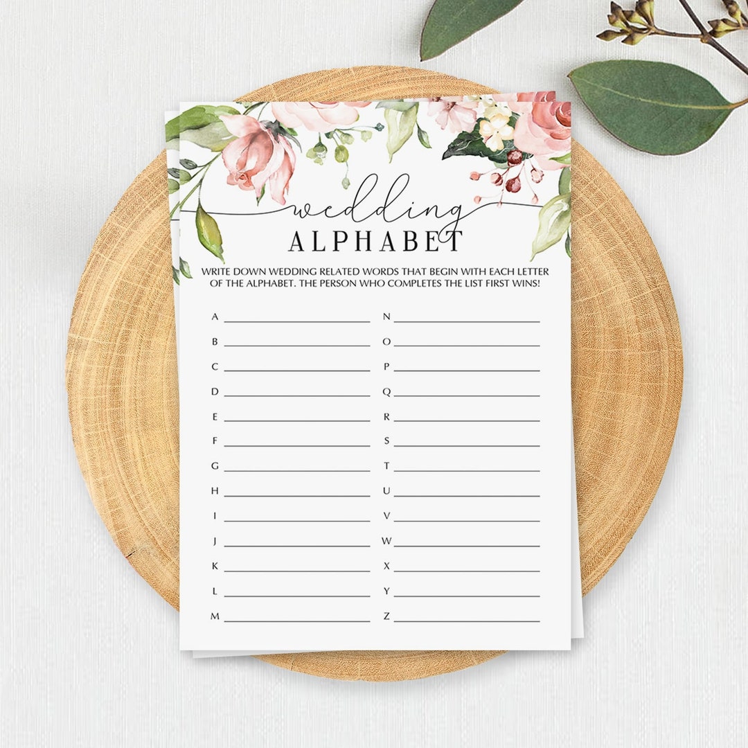 Wedding Alphabet Game Blush Floral Bridal Shower Game Printable Wedding ...