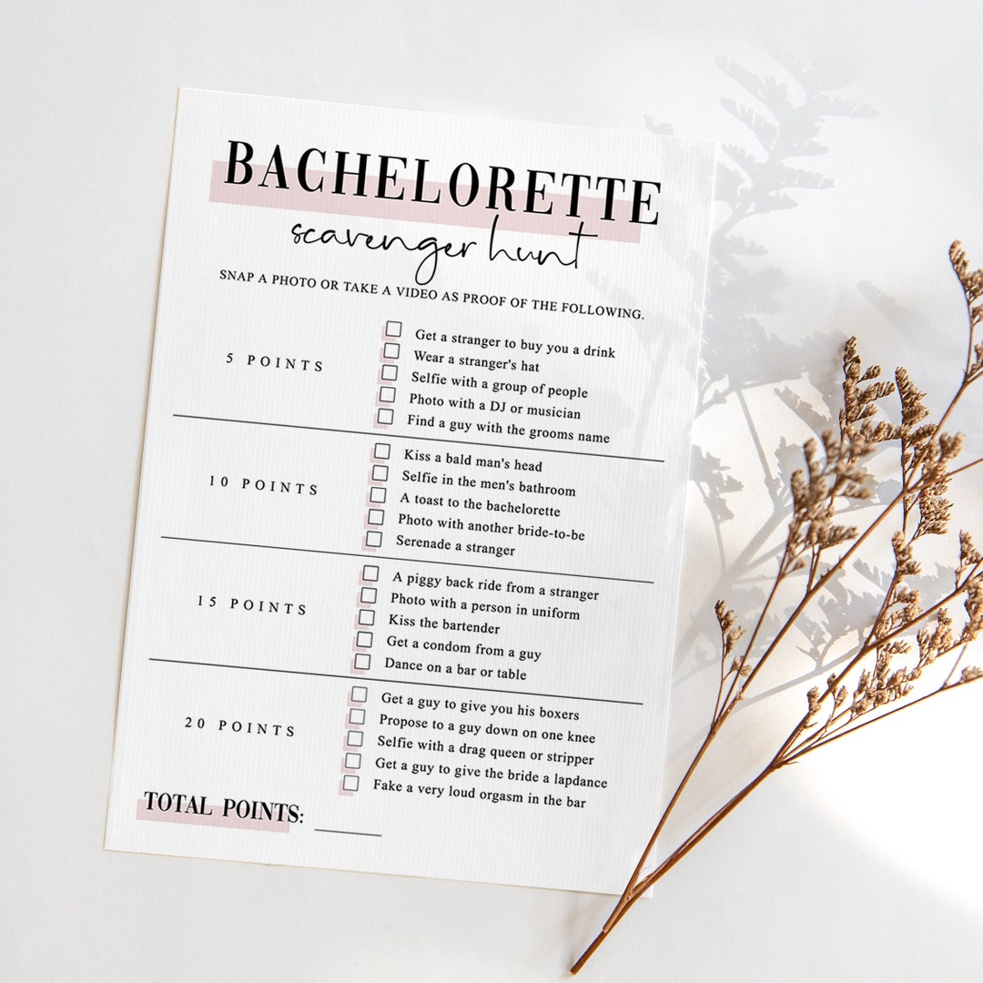 Bachelorette Scavenger Hunt Template Minimalist Bachelorette Party ...