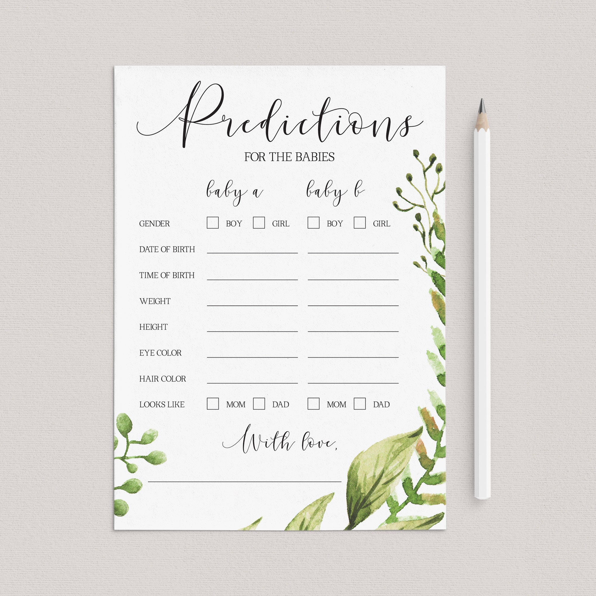 Twins Baby Shower Prediction Cards Printable Baby Shower Games - Etsy