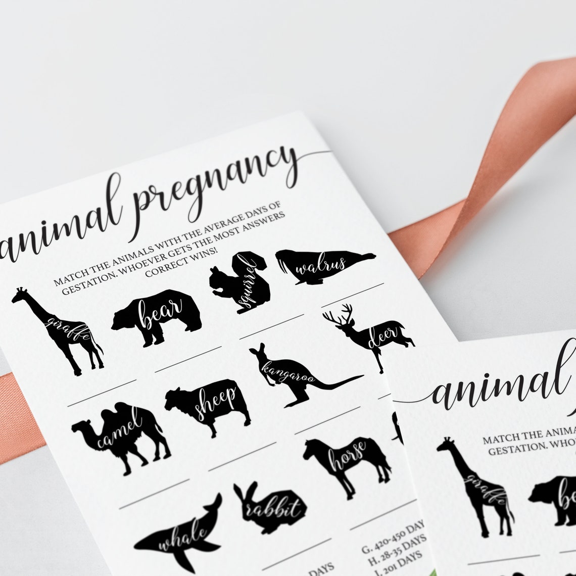 Animal Pregnancy Game Printable Animal Gestation Game Greenery | Etsy