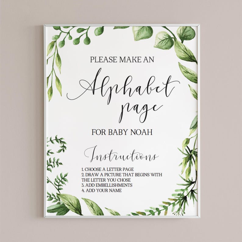 Alphabet Game Baby Shower Sign Printable Baby Alphabet Book Game Sign ...