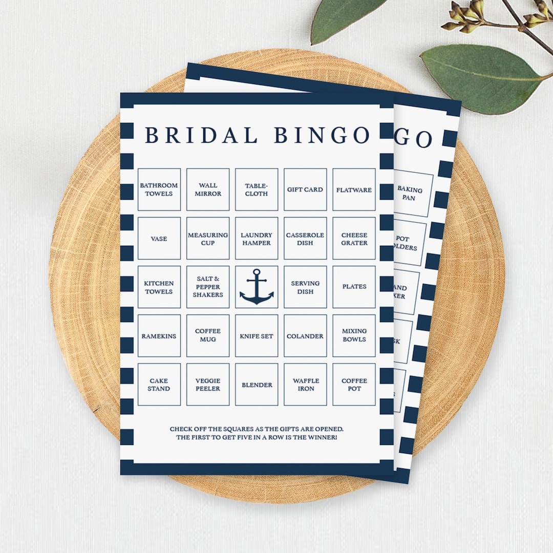 Nautical Bridal Bingo Cards Printable Summer Wedding Shower Bingo ...