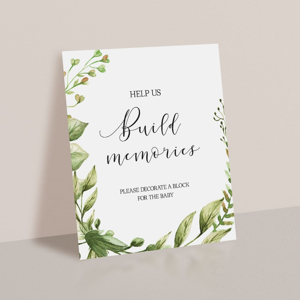 Decorate a Block Baby Shower Sign Build Memories Greenery Baby - Etsy