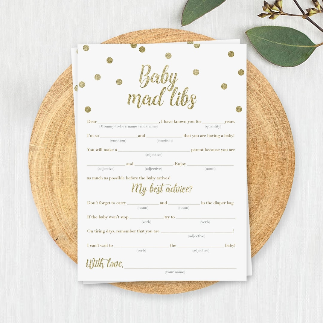 Baby Mad Libs Baby Game Printable Gold Confetti Baby Shower Mad Libs ...