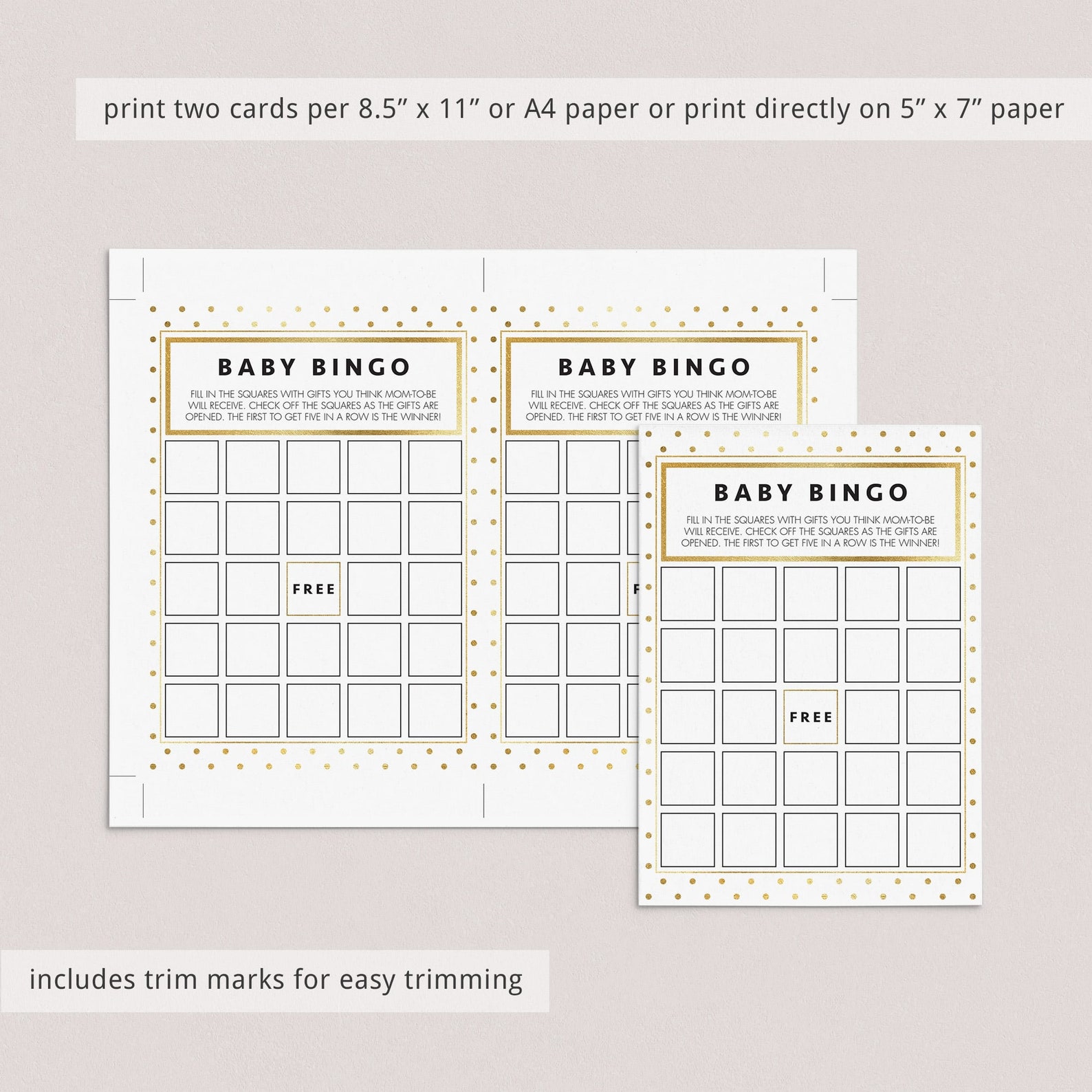 Gold Baby Bingo Confetti Baby Shower Games Printable | Etsy
