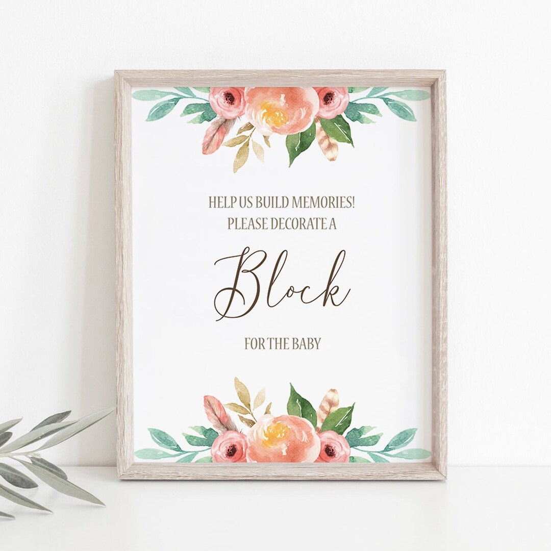Decorate a Block Sign Baby Shower Games Girl Peach Baby Shower Block ...