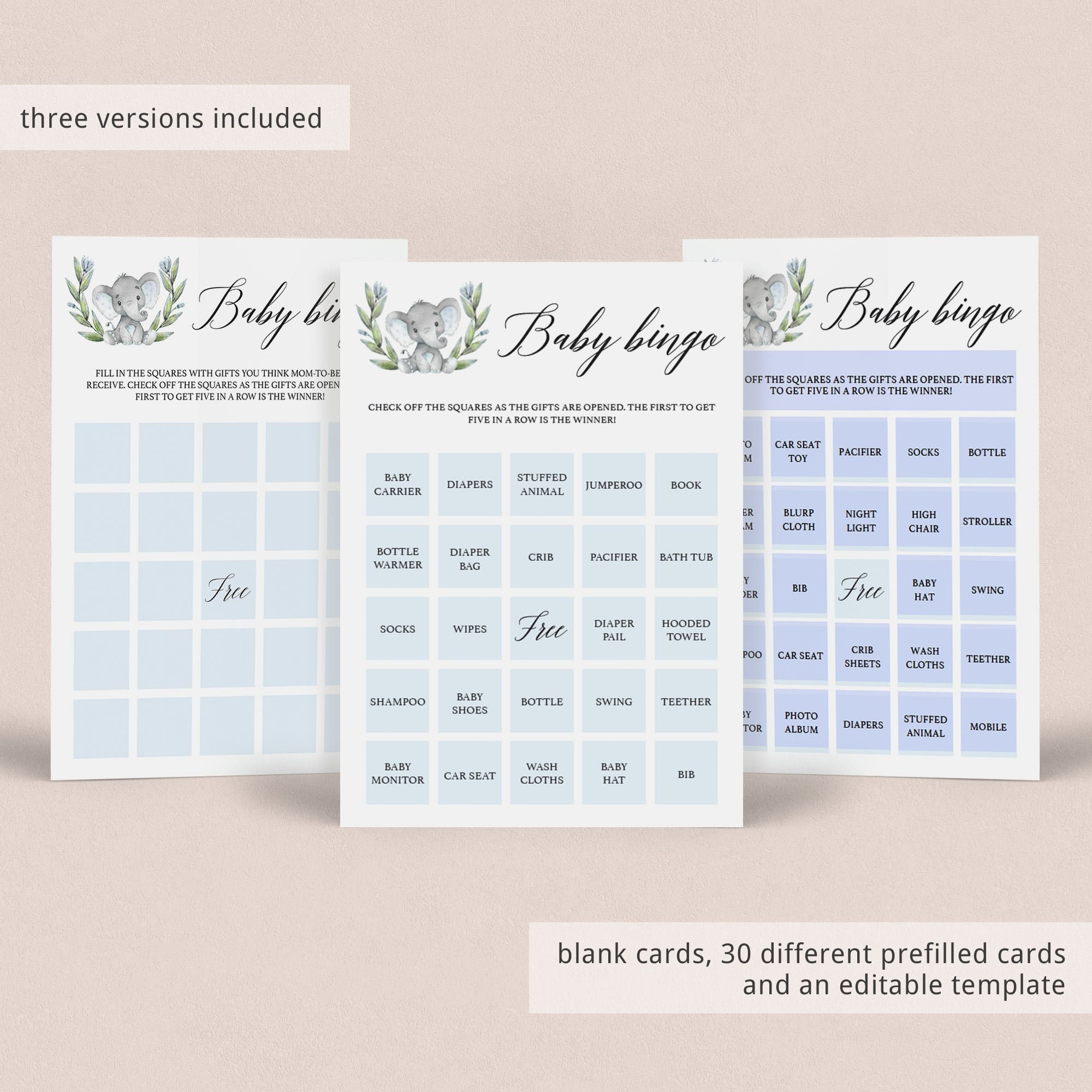 Blue Elephant Baby Shower Games Boy Safari Baby Shower | Etsy