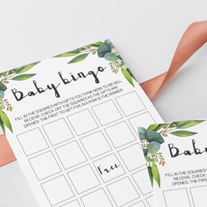 Green Eucalyptus Baby Shower Gift Bingo Cards Printable Greenery Baby ...
