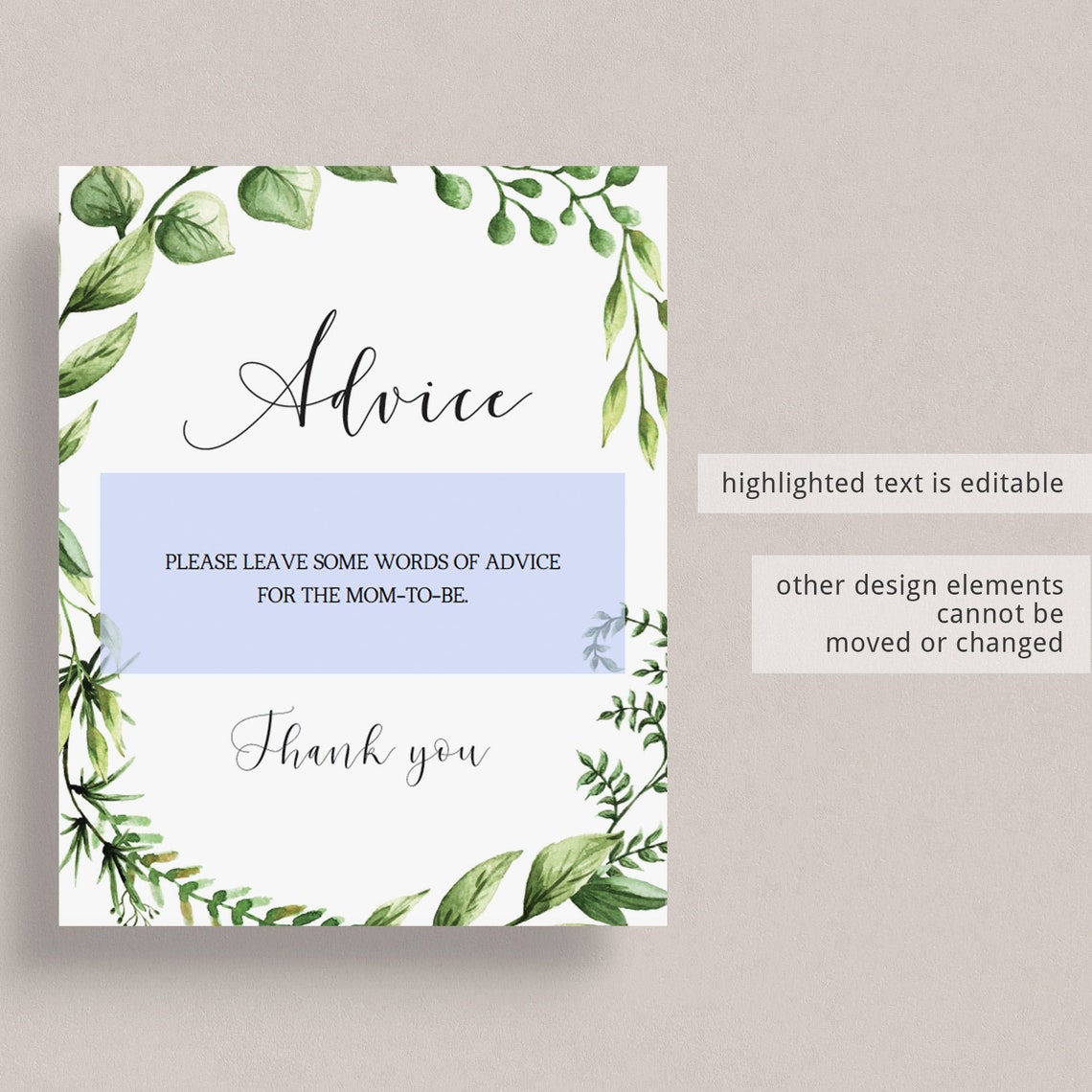 Advice for New Parents Sign Personalized Watercolor Leaf Baby | Etsy