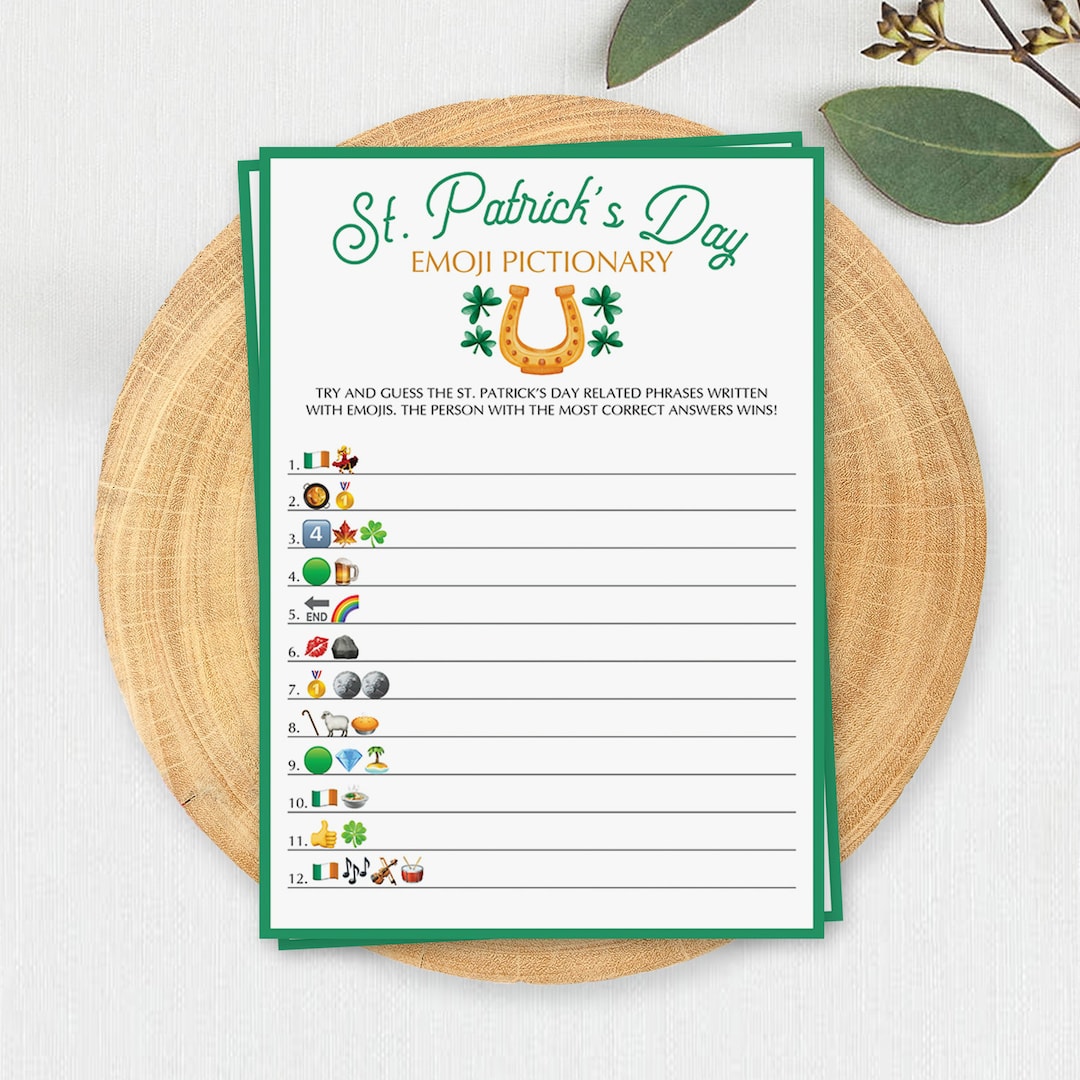 Virtual St Patricks Day Emoji Pictionary Game Printable and Fillable ...