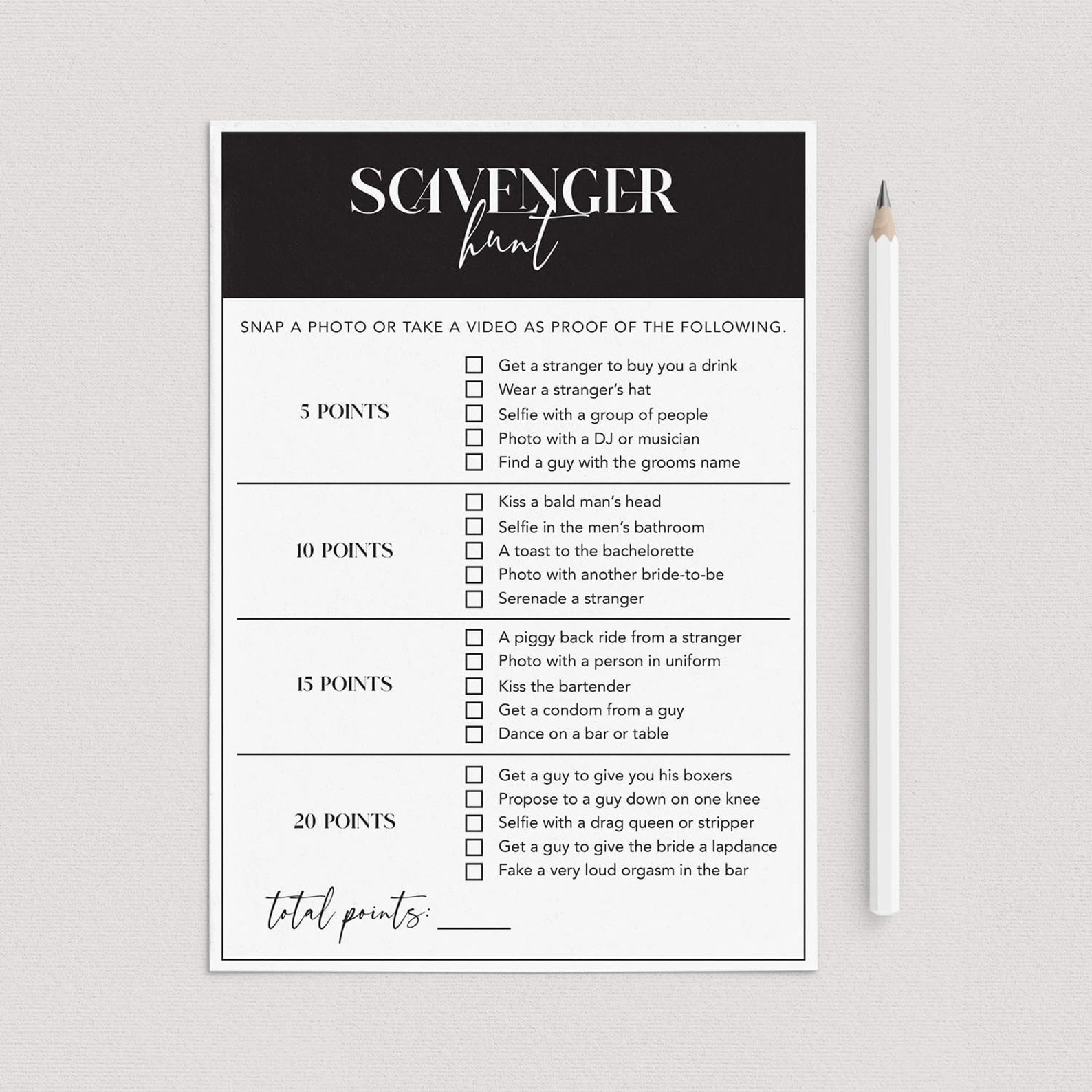 Bachelorette Scavenger Hunt Template Minimalist Bachelorette Party ...