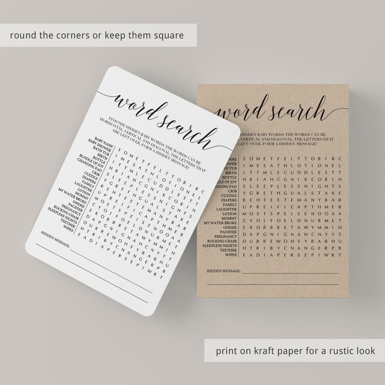 Baby Word Search Game Calligraphy Baby Shower Word Search - Etsy
