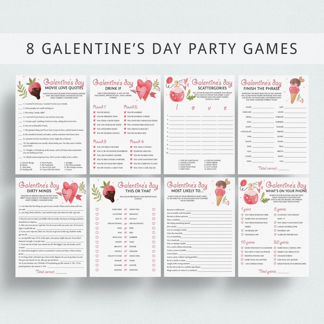Virtual Galentines Day Games Bundle Printable and Fillable Galentines ...