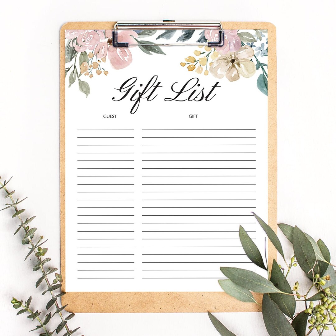 Blush Floral Baby Shower Gift List Printable Gift Tracker Baby Shower ...
